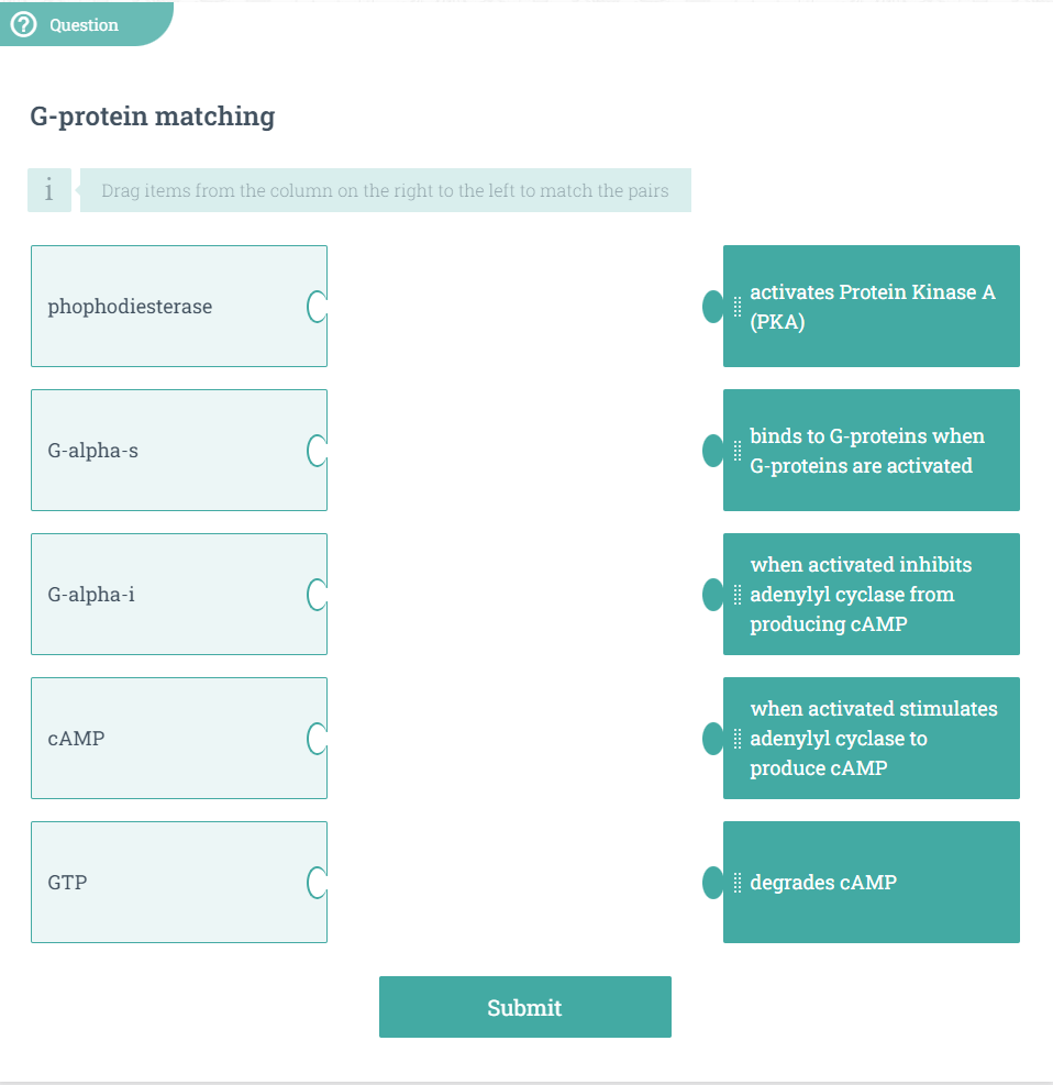 G-protein matching Drag items from the column on the | Chegg.com