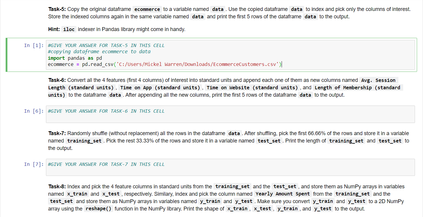 Solved Task-5: Copy the original dataframe ecommerce to a | Chegg.com
