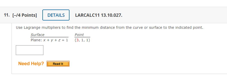 Solved Use Lagrange multipliers to find the minimum distance | Chegg.com