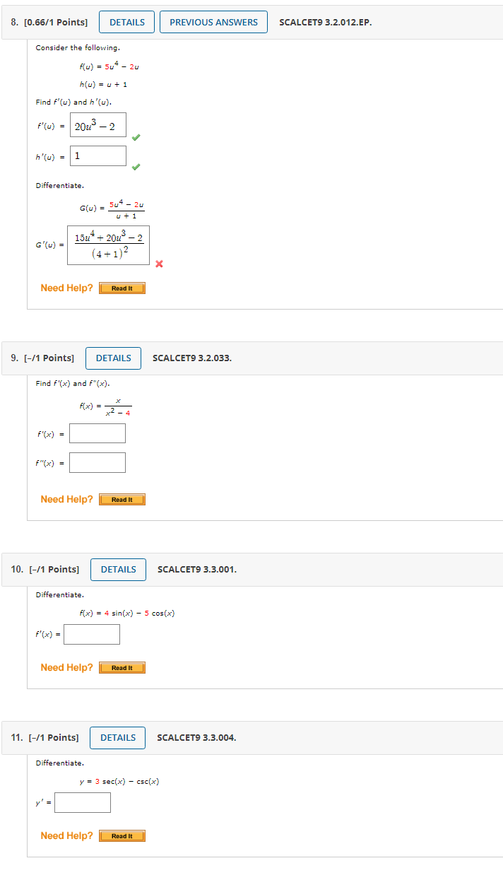 Solved Consider the following. f(u)=5u4−2uh(u)=u+1 SCALCET9 | Chegg.com