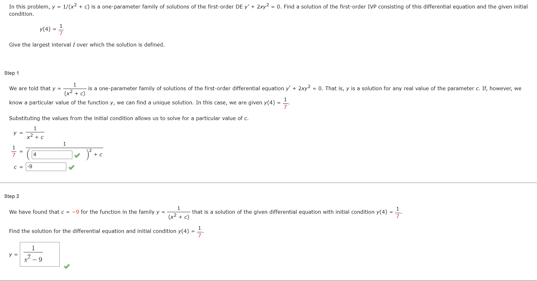 Solved In this problem, y = 1/(x2 + c) is a one-parameter | Chegg.com