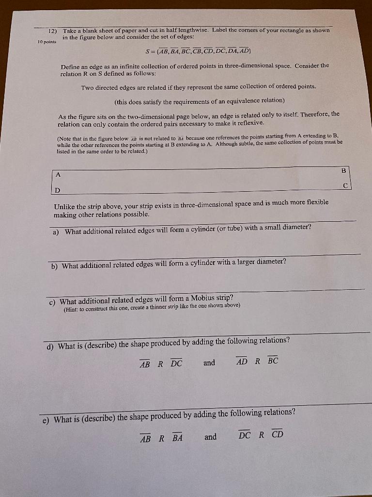 Solved 12) Take a blank sheet of paper and cut in half | Chegg.com