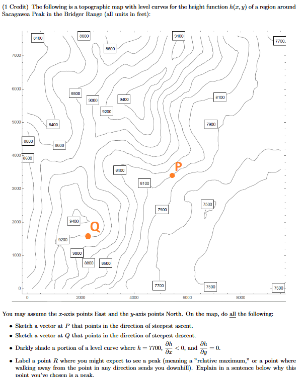 Solved (1 Credit) The following is a topographic map with | Chegg.com