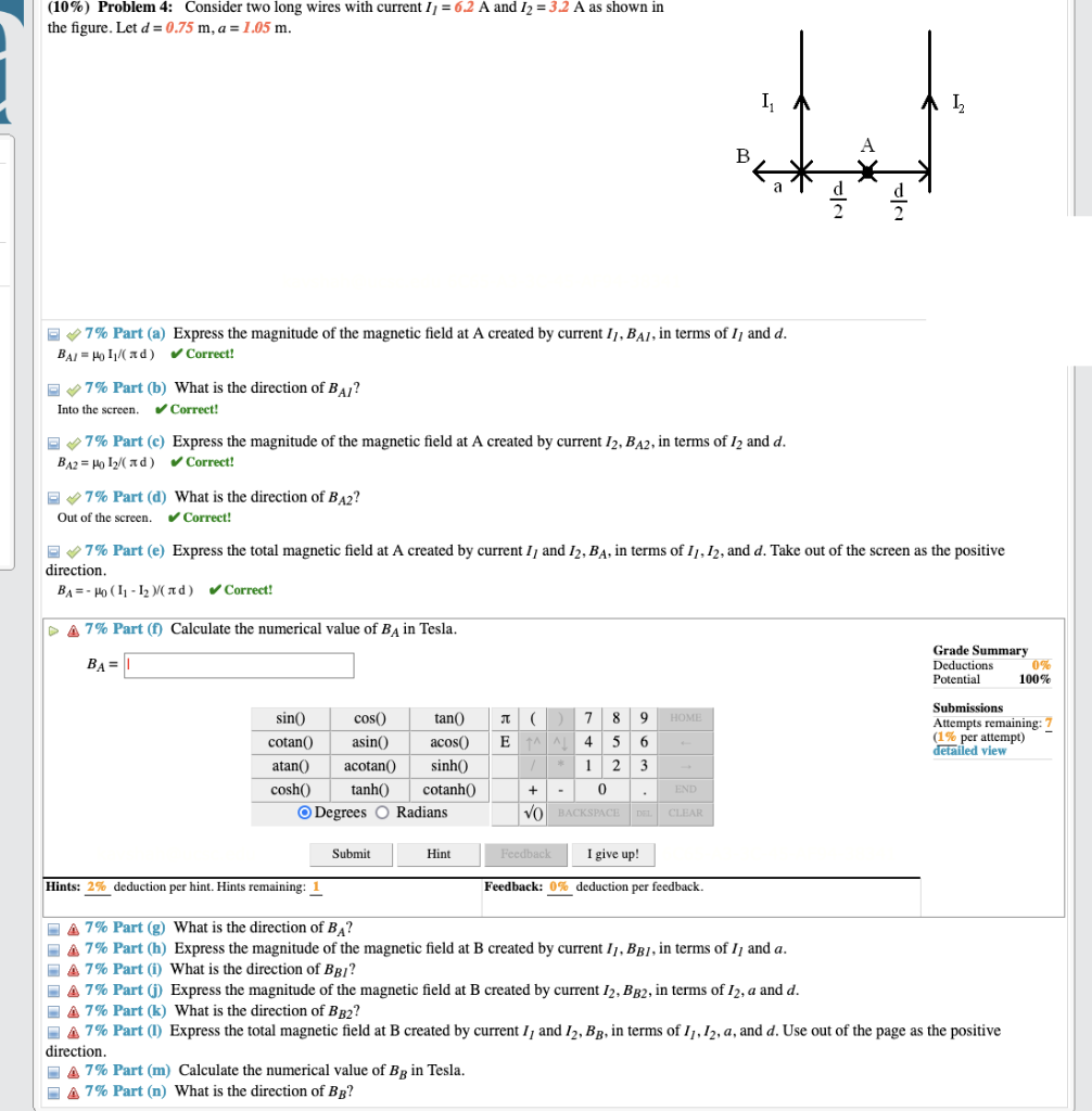 Solved (10%) Problem 4: Consider two long wires with current | Chegg.com