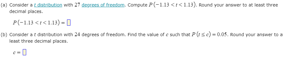 Solved (a)Consider a t distribution with27 degrees of | Chegg.com