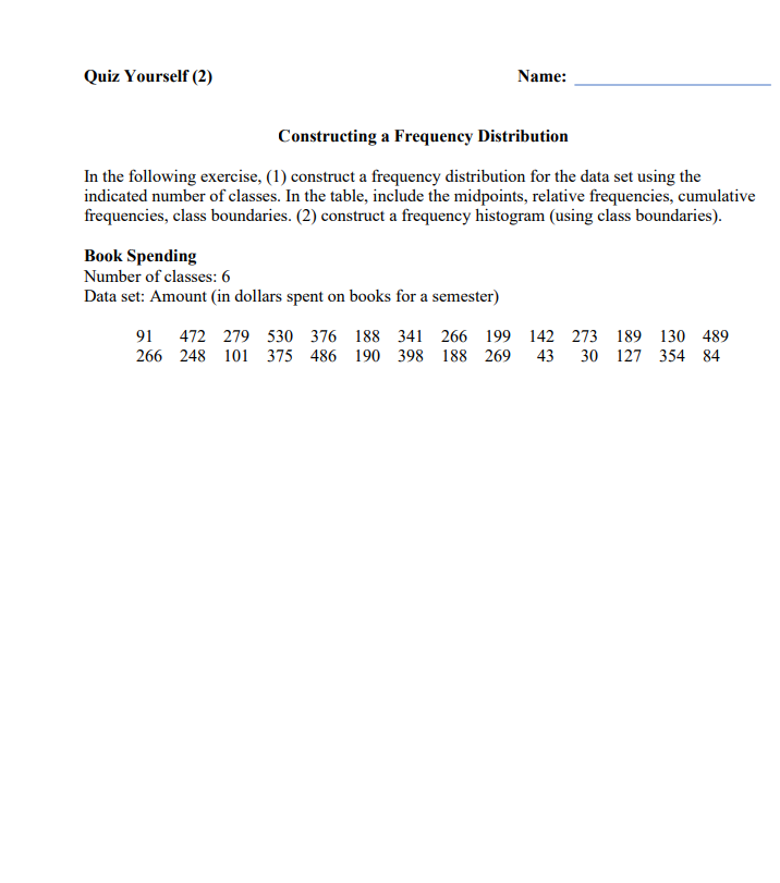 Solved Constructing a Frequency Distribution In the | Chegg.com