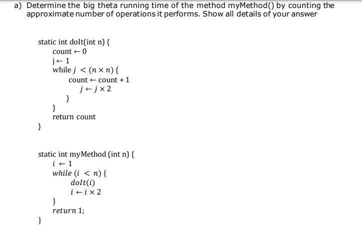 Solved a) Determine the big theta running time of the method | Chegg.com