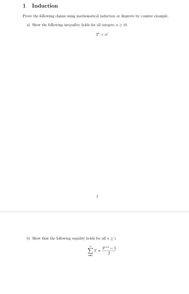 Solved 1 Induction Prove the following claims using | Chegg.com