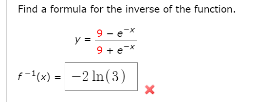 Solved Find a formula for the inverse of the function. y | Chegg.com