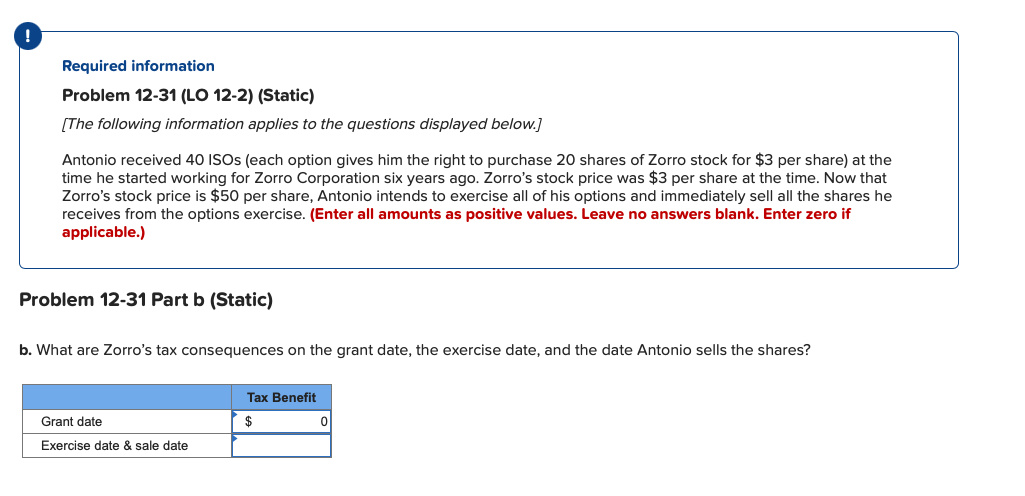 Solved Required information Problem 12-31 (LO 12-2) (Static) | Chegg.com