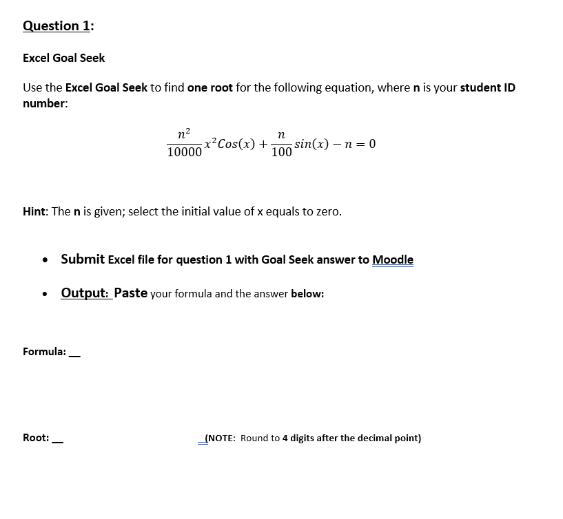 Solved Excel Goal Seek Use the Excel Goal Seek to find one | Chegg.com