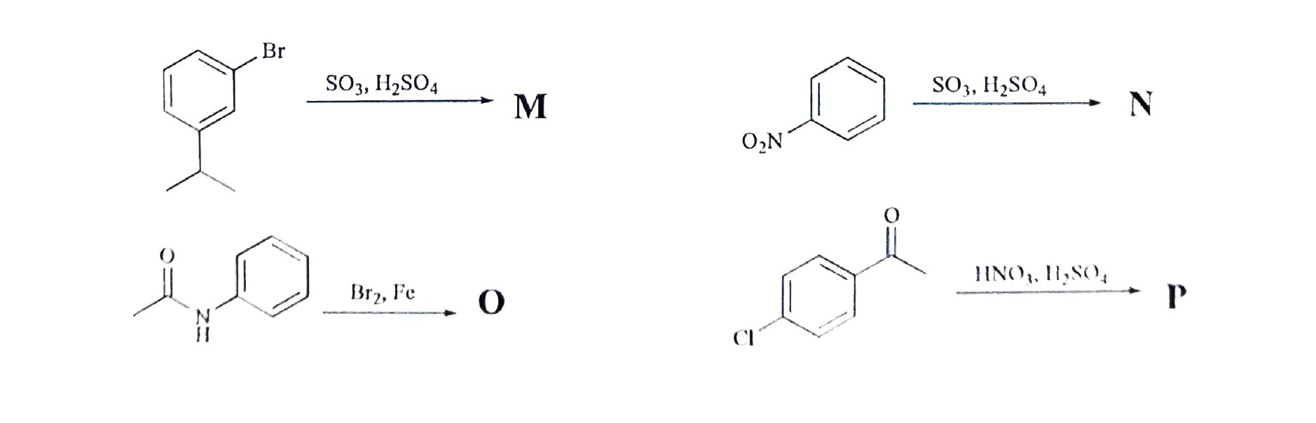 Solved SO3, H2SO4 SO3, H2SO4 Z O2N HINO,. 11, IV. Br2, Fc O | Chegg.com