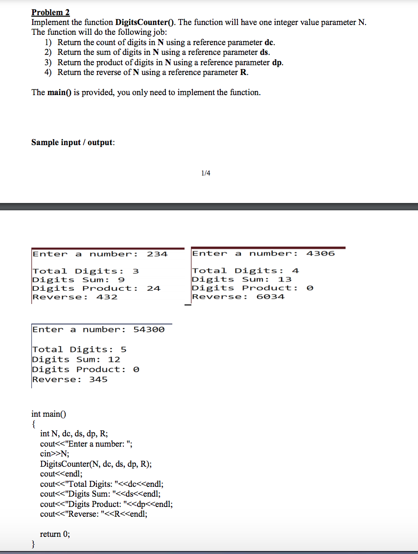 Solved Problem 2 Implement The Function Digitscounter The 9113