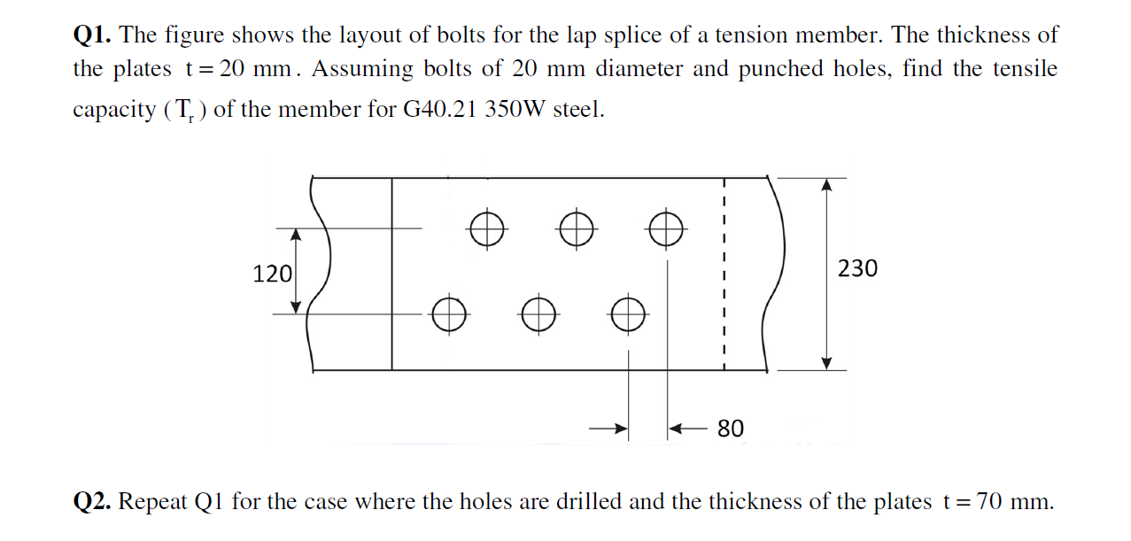 Solved Q1. The figure shows the layout of bolts for the lap | Chegg.com