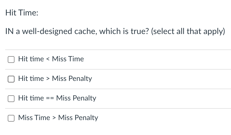Solved Hit Time: IN a well-designed cache, which is true? | Chegg.com
