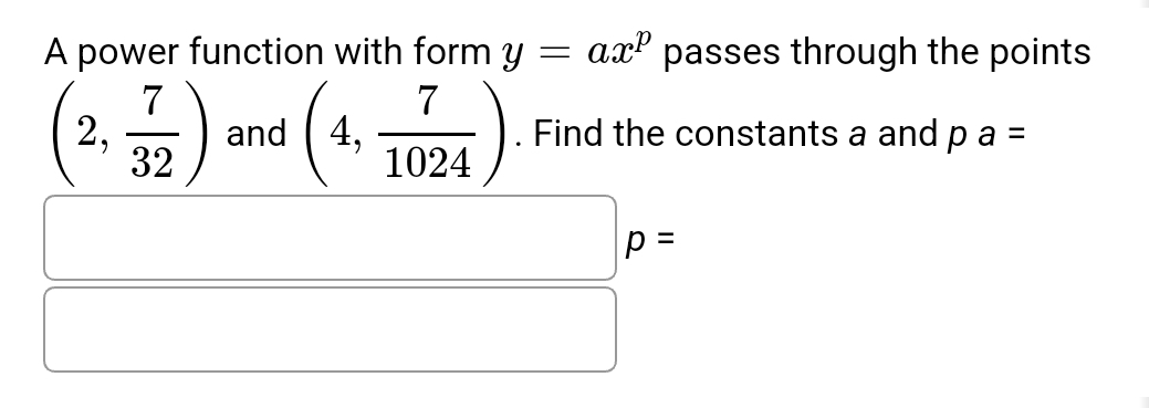 Solved A power function with form y=axp ﻿passes through the | Chegg.com