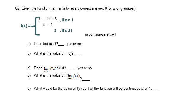Solved Q2. Given the function, (2 marks for every correct | Chegg.com