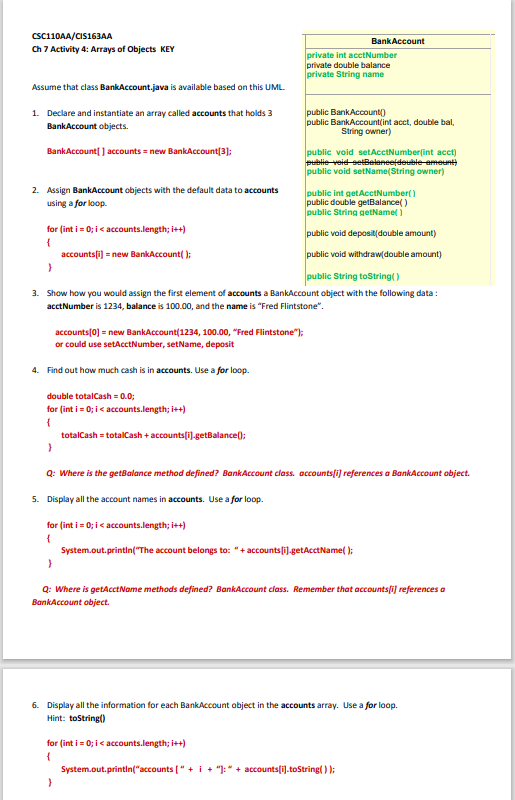Solved CSC110AA/C15163AA Ch 7 Activity 4: Arrays of Objects | Chegg.com