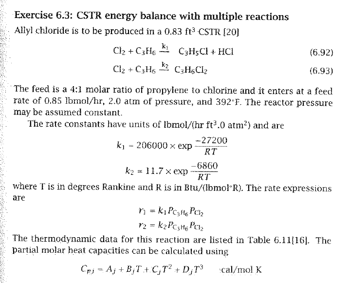 Exercise 6.3: CSTR energy balance with multiple | Chegg.com