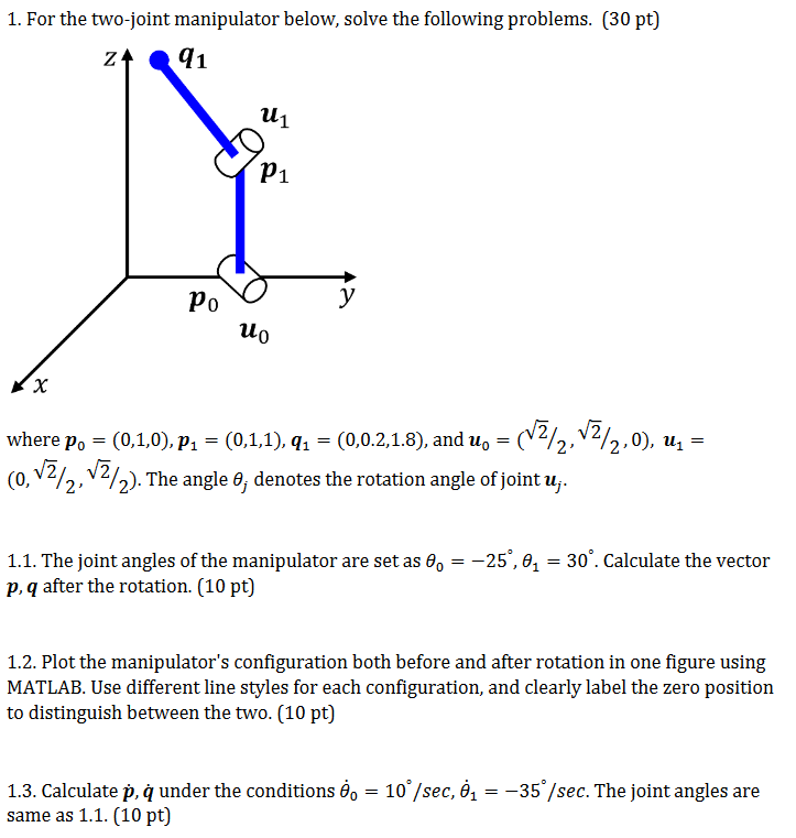 Solved For the two-joint manipulator below, solve the | Chegg.com