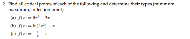 Solved 2. Find all critical points of each of the following | Chegg.com