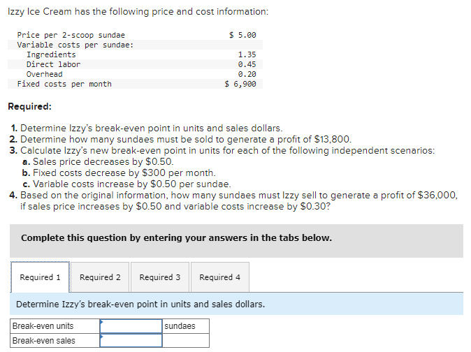 Solved Calculate Izzy's new break-even point in units for | Chegg.com