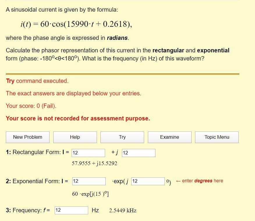 Solved A sinusoidal current is given by the formula: i(t) = | Chegg.com