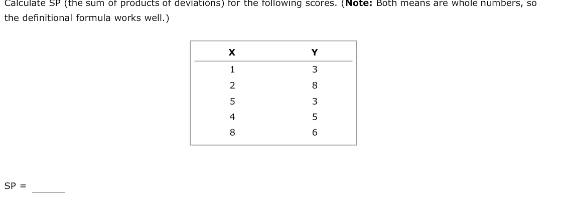 Solved Calculate SP (the sum of products of deviations) for | Chegg.com