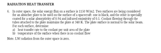 Solved RADIATION HEAT TRANSFER In outer space, the solar | Chegg.com