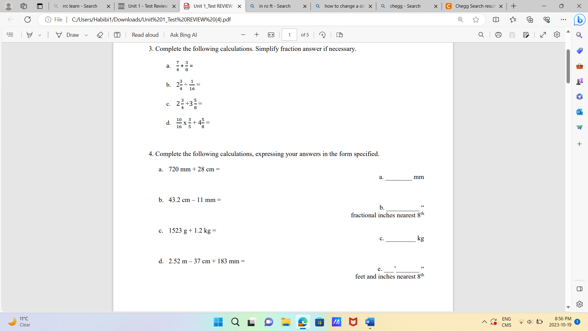 Solved 3. Complete the following calculations. Simplify | Chegg.com