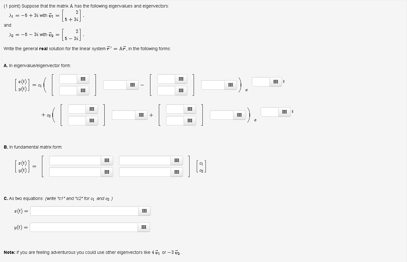 Solved (1 point) Suppose that the matrix A has the following | Chegg.com