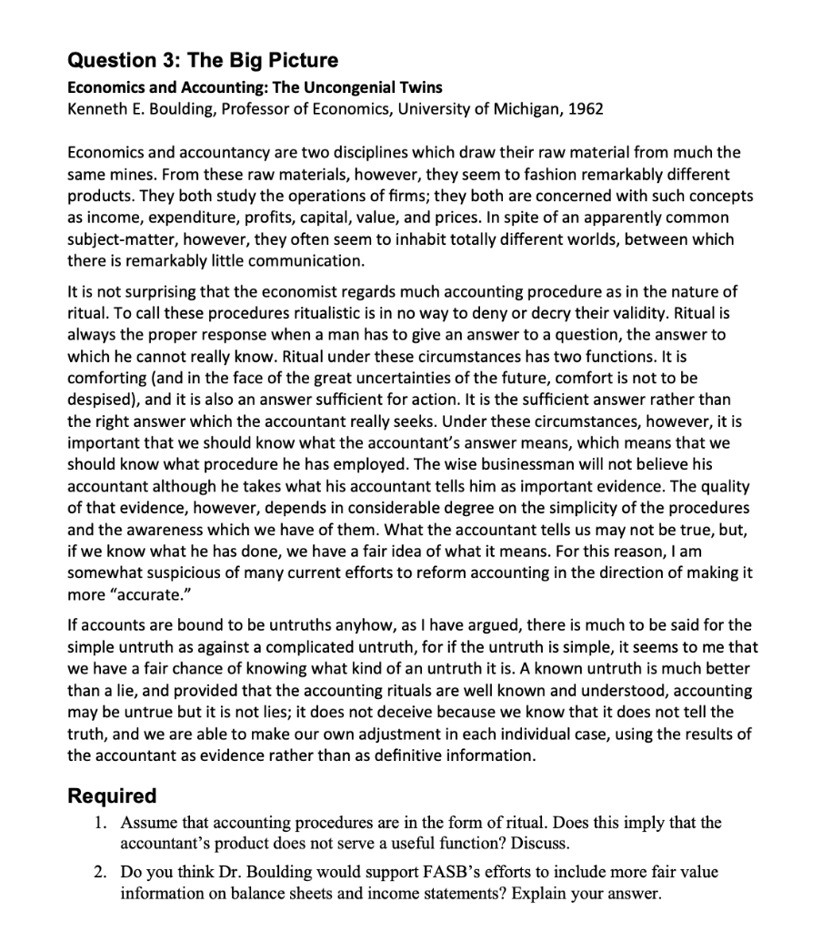 Solved Question 3: The Big Picture Economics and Accounting: | Chegg.com