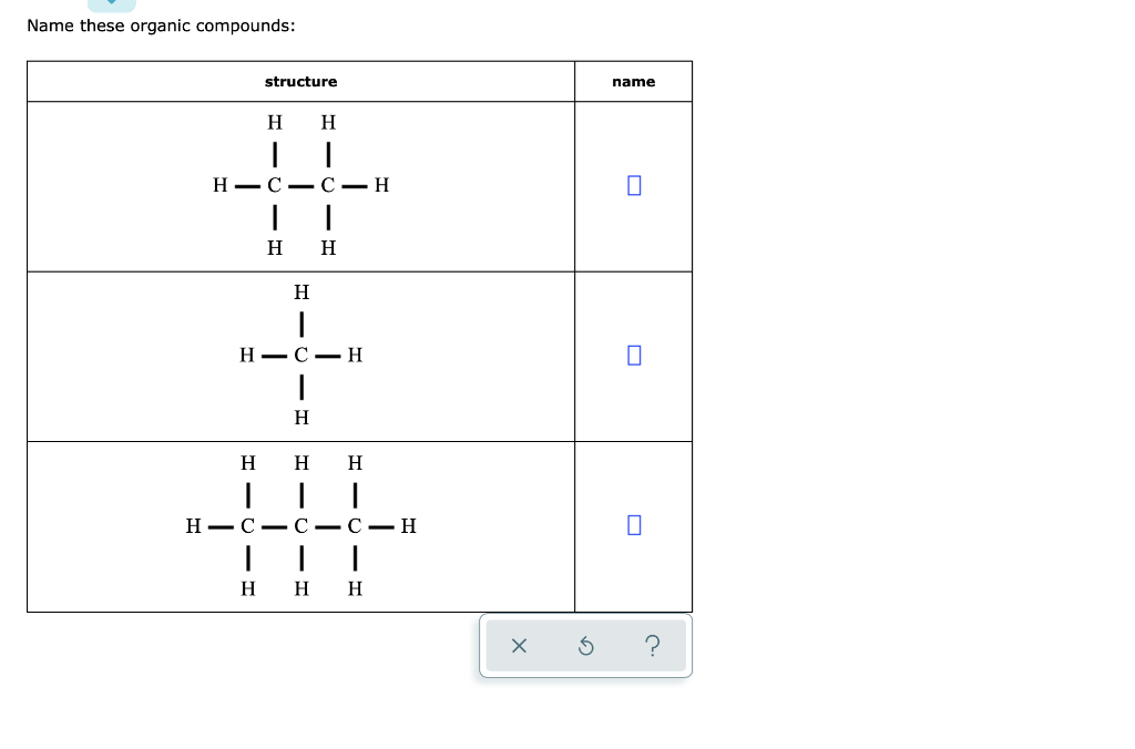Solved Name these organic compounds: structure name . H H 1 | Chegg.com