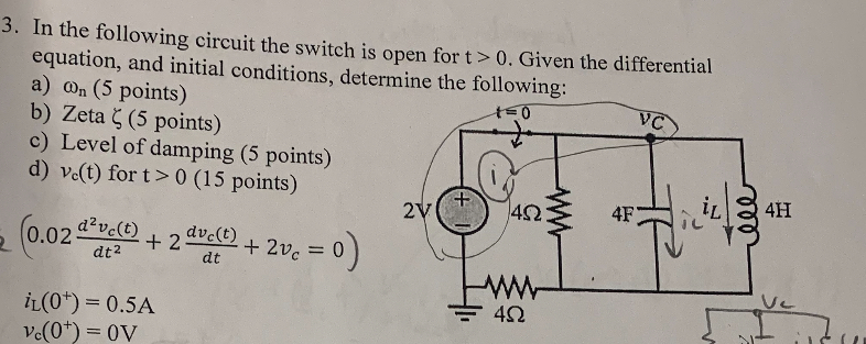 Solved In the following circuit the switch is open for t>0. | Chegg.com