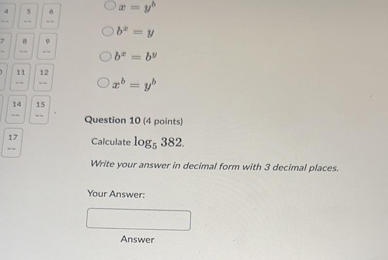 Solved x=ybbx=ybx=byxb=yb Question 10 (4 points) Calculate | Chegg.com