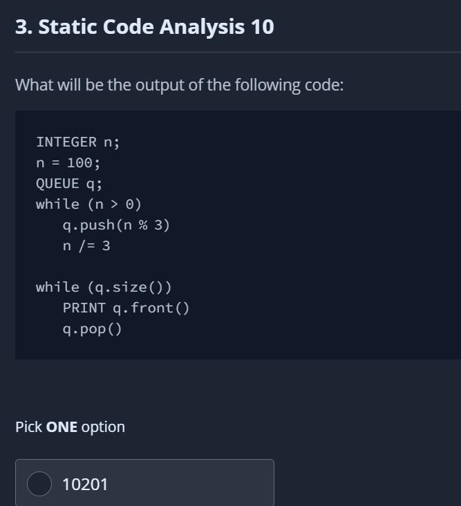 Solved 3. Static Code Analysis 10 What will be the output of | Chegg.com
