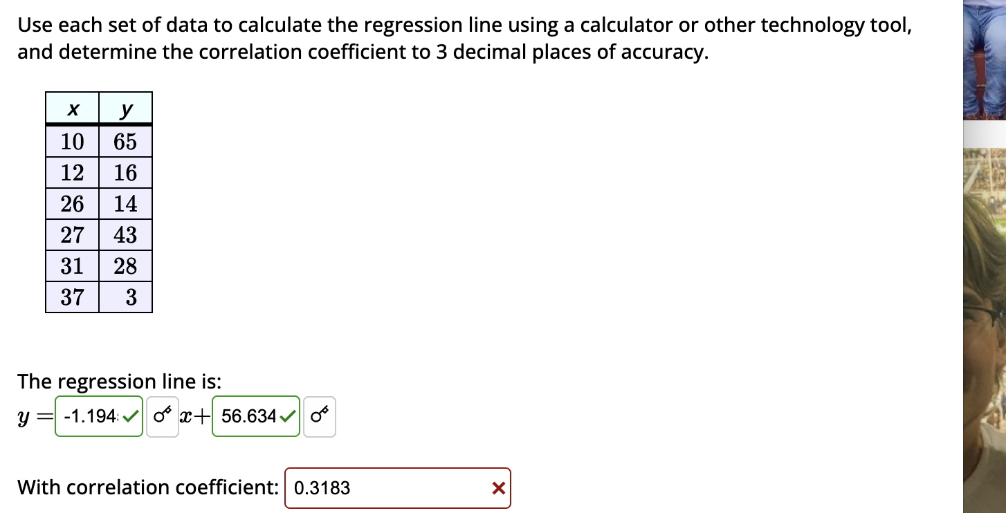 Solved Use each set of data to calculate the regression line | Chegg.com