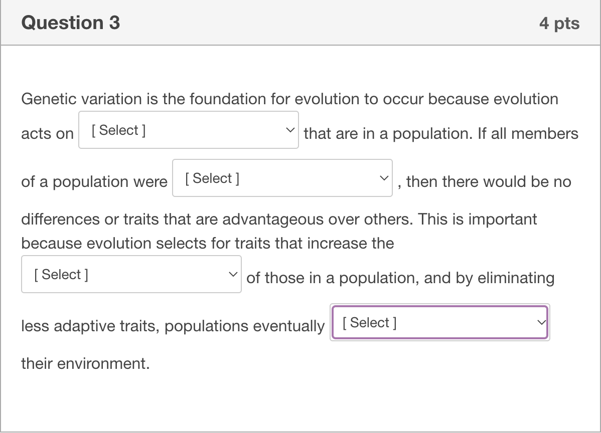 [Solved]: The Drop down for the first one is, animals, trait