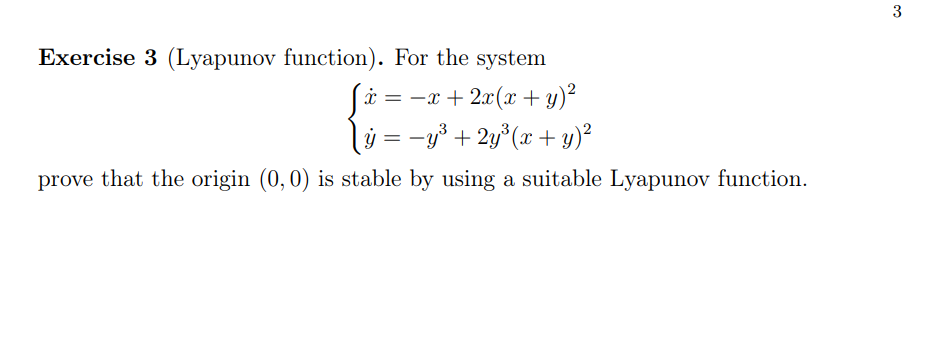 Solved Exercise 3 Lyapunov Function For The System 