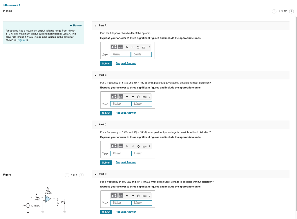 Solved P 13.61 9 of 12 RevieW PartA An op amp has a maximum | Chegg.com