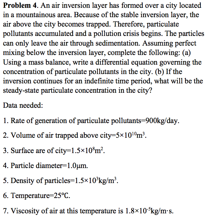 Solved Problem 4. An air inversion layer has formed over a | Chegg.com