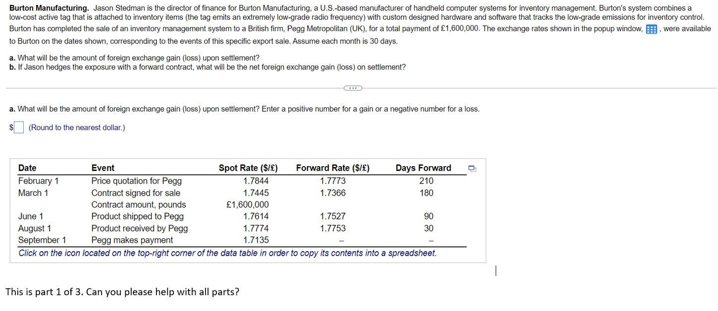 Burton Manufacturing. Jason Stedman is the director | Chegg.com