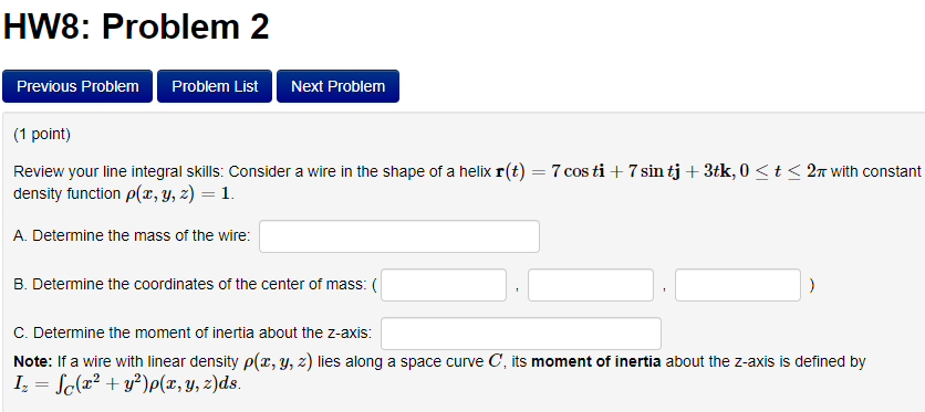 Solved HW8: Problem 2 Previous Problem Problem List Next | Chegg.com