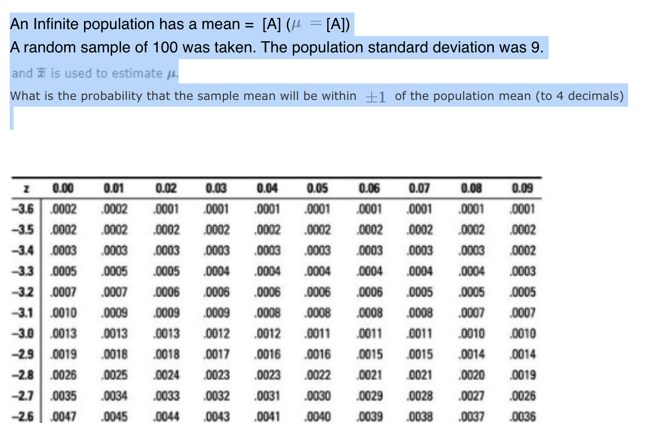 Solved An Infinite population has a mean = [A] (u = [A]) A | Chegg.com
