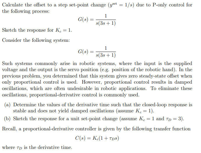 Solved Calculate the offset to a step set-point change (yset | Chegg.com
