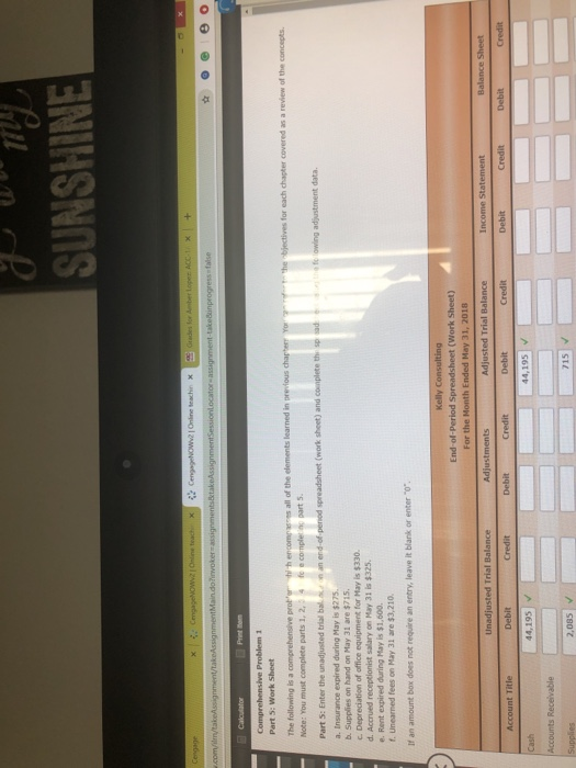 Solved Part 5: Work Sheet The following is a comprehensive | Chegg.com