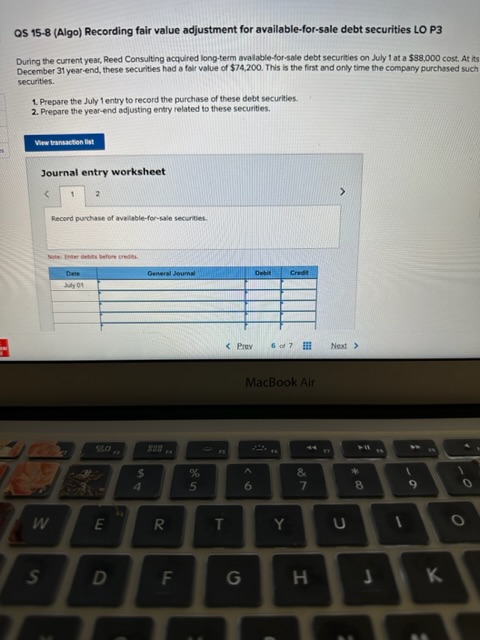 Solved QS 15-8 (Algo) Recording fair value adjustment for | Chegg.com