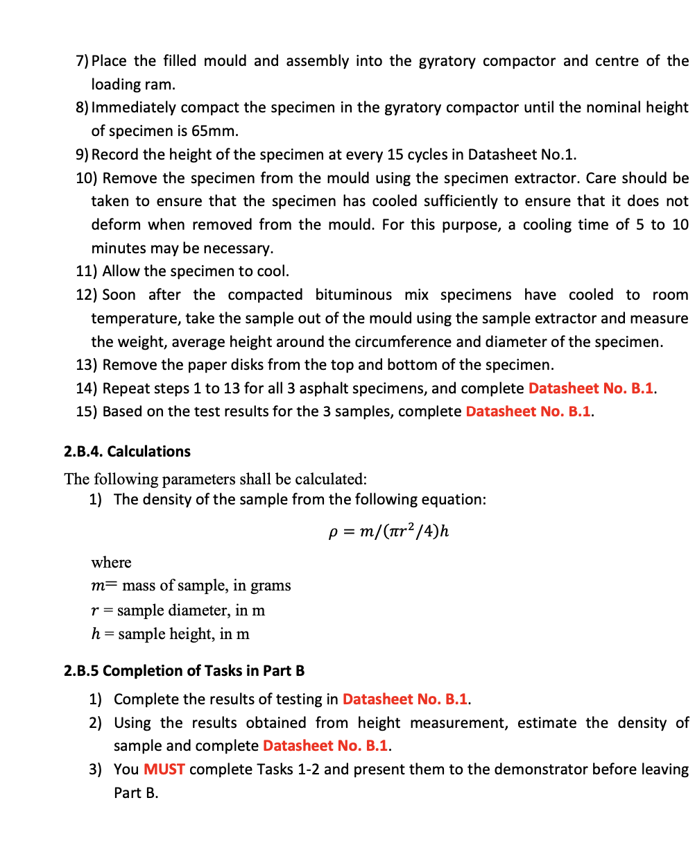 Solved Part B: Compaction of Asphalt Test Specimens Using | Chegg.com
