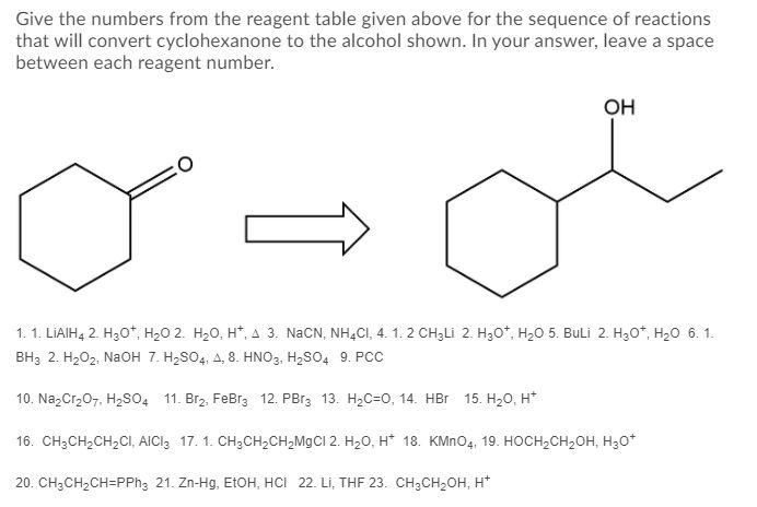 Solved Give the numbers from the reagent table given above | Chegg.com