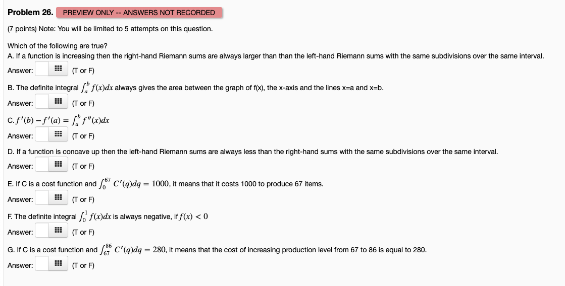 Solved Problem 26. PREVIEW ONLY -- ANSWERS NOT RECORDED (7 | Chegg.com
